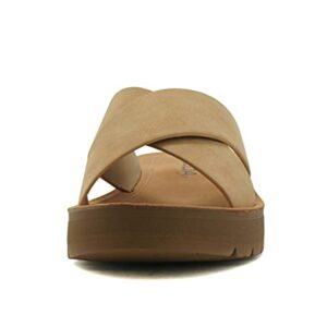 Soda LUCY ~ Women Open Toe Flatform Platform Crisscross Band Upper Fashion Slide Sandals (Camel, numeric_8_point_5)