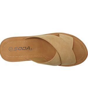 Soda LUCY ~ Women Open Toe Flatform Platform Crisscross Band Upper Fashion Slide Sandals (Camel, numeric_8_point_5)