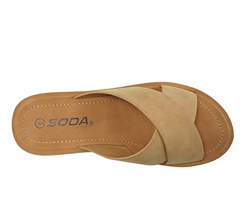 Soda LUCY ~ Women Open Toe Flatform Platform Crisscross Band Upper Fashion Slide Sandals (Camel, numeric_8_point_5)