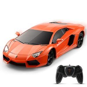 sainsmart jr. x rastar lamborghini toy car 1:24 remote control lamborghini aventador coupe race car, licensed rc hobby model vehicle for boys kids and adults, orange