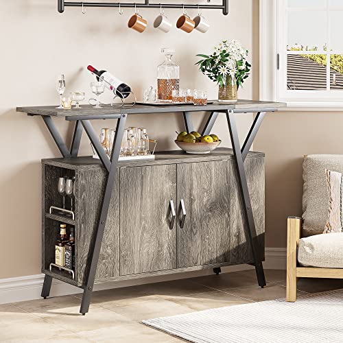 Bestier Buffet Cabinet with Storage, Coffee Bar Cabinet Kitchen Sideboard Kitchen Island with Adjustable Shelf for Kithcen Dinning Room Living RoomEntryway Hallway, Retro Grey