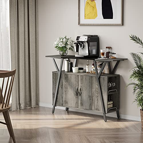 Bestier Buffet Cabinet with Storage, Coffee Bar Cabinet Kitchen Sideboard Kitchen Island with Adjustable Shelf for Kithcen Dinning Room Living RoomEntryway Hallway, Retro Grey