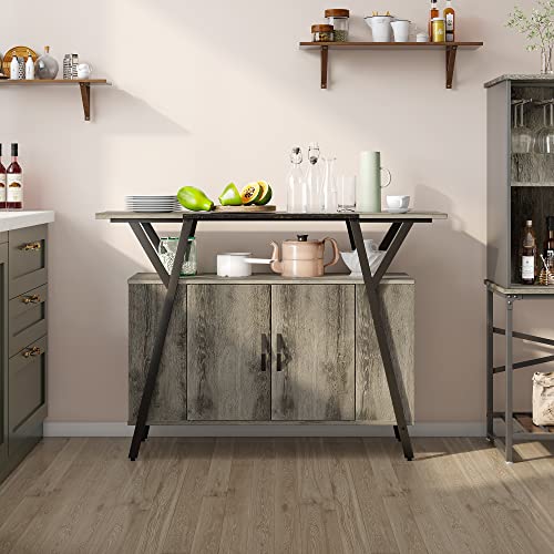 Bestier Buffet Cabinet with Storage, Coffee Bar Cabinet Kitchen Sideboard Kitchen Island with Adjustable Shelf for Kithcen Dinning Room Living RoomEntryway Hallway, Retro Grey