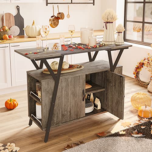 Bestier Buffet Cabinet with Storage, Coffee Bar Cabinet Kitchen Sideboard Kitchen Island with Adjustable Shelf for Kithcen Dinning Room Living RoomEntryway Hallway, Retro Grey