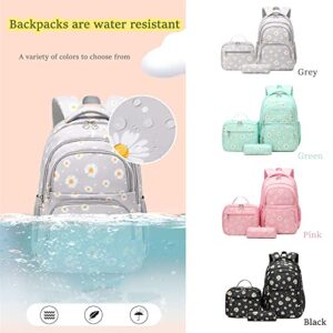 EKUIZAI 3Pcs Daisy Prints Backpack for Girls Bookbag set Primary School Daypack Elementary Students Knapsack with Lunch Box