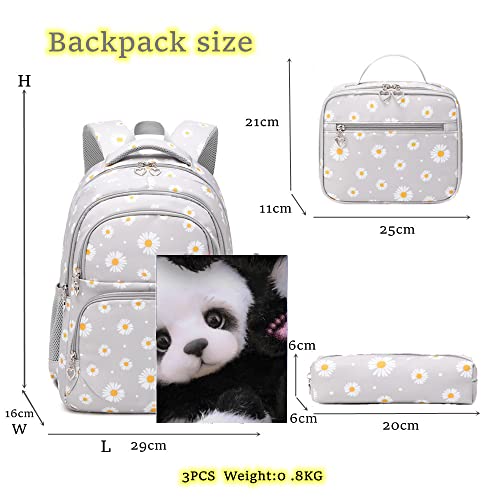 EKUIZAI 3Pcs Daisy Prints Backpack for Girls Bookbag set Primary School Daypack Elementary Students Knapsack with Lunch Box