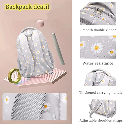 EKUIZAI 3Pcs Daisy Prints Backpack for Girls Bookbag set Primary School Daypack Elementary Students Knapsack with Lunch Box