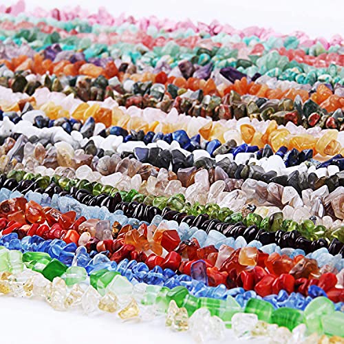 Allazone Natural Chip Gemstone Beads Set, 24 Style 1050 PCS Natural Gemstone Beads Kit Ear Hooks, Pendant Accessories, Pliers for Jewelry Necklace Bracelet Earring Making DIY Crafts