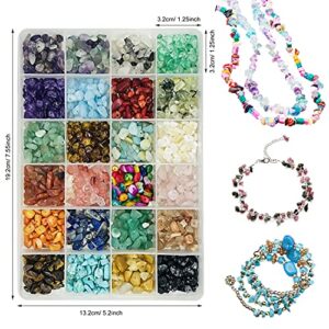 Allazone Natural Chip Gemstone Beads Set, 24 Style 1050 PCS Natural Gemstone Beads Kit Ear Hooks, Pendant Accessories, Pliers for Jewelry Necklace Bracelet Earring Making DIY Crafts