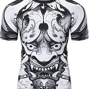 LAFROI Men's Short Sleeve UPF 50+ Baselayer Performance Compression Shirt Rash Guard-CLY08 Hannya Size SM