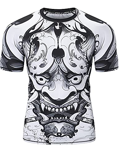 LAFROI Men's Short Sleeve UPF 50+ Baselayer Performance Compression Shirt Rash Guard-CLY08 Hannya Size SM