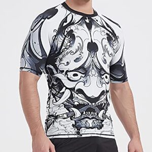 LAFROI Men's Short Sleeve UPF 50+ Baselayer Performance Compression Shirt Rash Guard-CLY08 Hannya Size SM