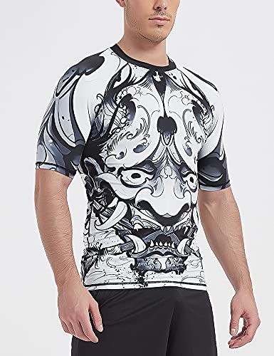 LAFROI Men's Short Sleeve UPF 50+ Baselayer Performance Compression Shirt Rash Guard-CLY08 Hannya Size SM