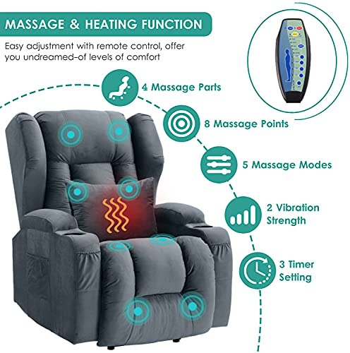 SAMERY Lift Chair Recliners for Elderly with Massage and Heat Electric Power Lift Recliner Chair Sofa with Multi Positions, 4 Pockets, Lumbar Pillow and 2 Remote Controls with USB…