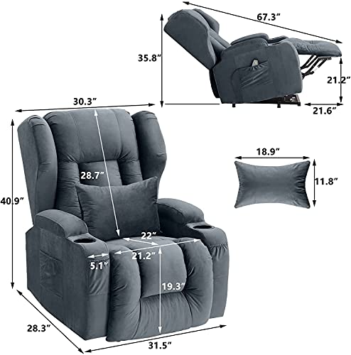 SAMERY Lift Chair Recliners for Elderly with Massage and Heat Electric Power Lift Recliner Chair Sofa with Multi Positions, 4 Pockets, Lumbar Pillow and 2 Remote Controls with USB…