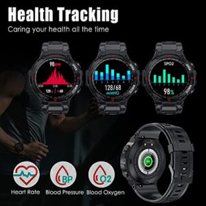 Military Smart Watch for Men Outdoor Waterproof Tactical Smartwatch Bluetooth Dail Calls Speaker 1.3'' HD Touch Screen Fitness Tracker Watch Compatible with iPhone Samsung