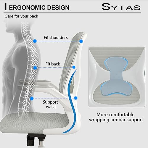 Sytas Home Office Chair Ergonomic, Mesh Desk Chair Lumbar Support, Ergonomic Computer Chair Adjustable Armrest (Gray)