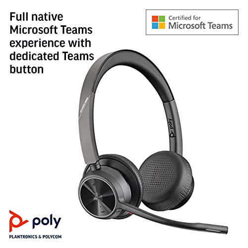 Poly - Voyager 4320 UC Wireless Headset (Plantronics) - Headphones with Boom Mic - Connect to PC/Mac via USB-A Bluetooth Adapter, Cell Phone via Bluetooth - Works with Teams (Certified), Zoom & More