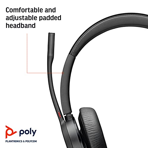 Poly - Voyager 4320 UC Wireless Headset (Plantronics) - Headphones with Boom Mic - Connect to PC/Mac via USB-A Bluetooth Adapter, Cell Phone via Bluetooth - Works with Teams (Certified), Zoom & More