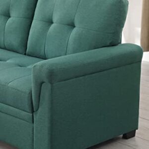 Lilola Home Linen Reversible Sleeper Sectional Sofa with Storage Chaise, Green