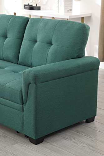 Lilola Home Linen Reversible Sleeper Sectional Sofa with Storage Chaise, Green