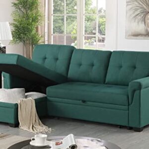 Lilola Home Linen Reversible Sleeper Sectional Sofa with Storage Chaise, Green