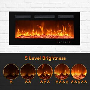 E EUHOMY 50-inch Electric Fireplace, Recessed and Wall Mounted Fireplace Heater, Adjustable Brightness, Multiple Colors, Dual Control Remote and Touch Screen, Indoor Heater with Timer, 750W/1500W