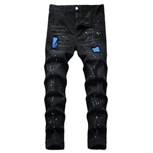 qimyum mens ripped jeans, distressed destroyed slim fit straight leg denim pants (34, black040)