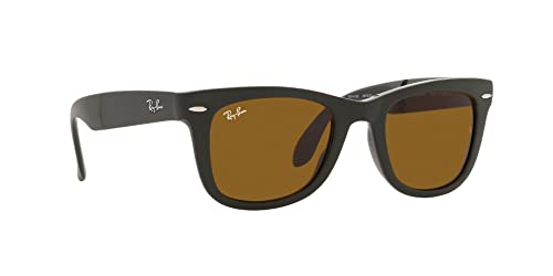 Ray-Ban RB4105 Folding Wayfarer Square Sunglasses, Military Green/Brown, 50 mm