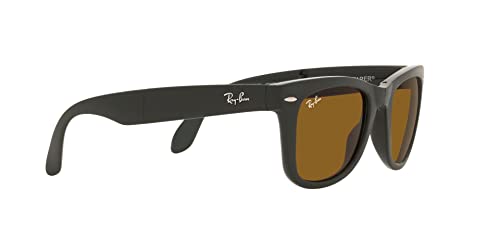 Ray-Ban RB4105 Folding Wayfarer Square Sunglasses, Military Green/Brown, 50 mm