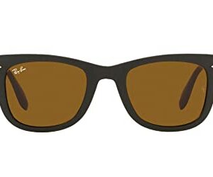 Ray-Ban RB4105 Folding Wayfarer Square Sunglasses, Military Green/Brown, 50 mm