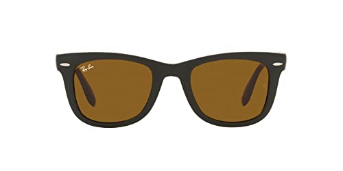 Ray-Ban RB4105 Folding Wayfarer Square Sunglasses, Military Green/Brown, 50 mm