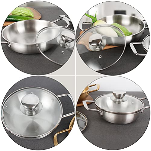 YARDWE Stainless Steel Stockpot Korean Ramen Noodle Pot Small Everyday Pan Cooking Pots with Glass Lid Cookware Mandarin Duck Hot Pot for Home Kitchen 18cm