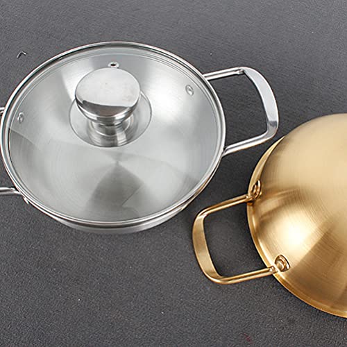 YARDWE Stainless Steel Stockpot Korean Ramen Noodle Pot Small Everyday Pan Cooking Pots with Glass Lid Cookware Mandarin Duck Hot Pot for Home Kitchen 18cm