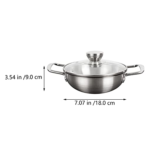 YARDWE Stainless Steel Stockpot Korean Ramen Noodle Pot Small Everyday Pan Cooking Pots with Glass Lid Cookware Mandarin Duck Hot Pot for Home Kitchen 18cm