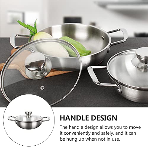 YARDWE Stainless Steel Stockpot Korean Ramen Noodle Pot Small Everyday Pan Cooking Pots with Glass Lid Cookware Mandarin Duck Hot Pot for Home Kitchen 18cm