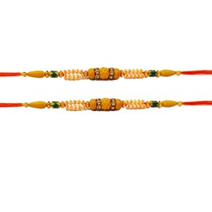 set of two rakhi fro brother beautiful handmade rakhi with 3 brown beads and a combination of multicolor stone rakhi set for rakshabandhan gift