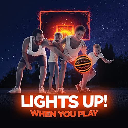 AND1 Nitegame LED Light Up Basketball - Impact Activated Glow in The Dark - Regulation Size 7 (29.5 inches), for Outdoor or Indoor Basketball, Sold Deflated, Comes in Black or Orange