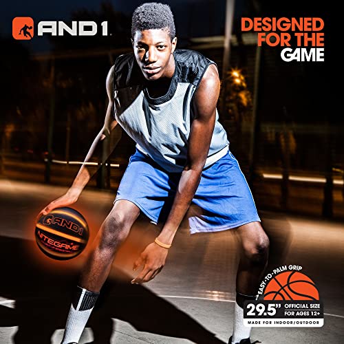 AND1 Nitegame LED Light Up Basketball - Impact Activated Glow in The Dark - Regulation Size 7 (29.5 inches), for Outdoor or Indoor Basketball, Sold Deflated, Comes in Black or Orange