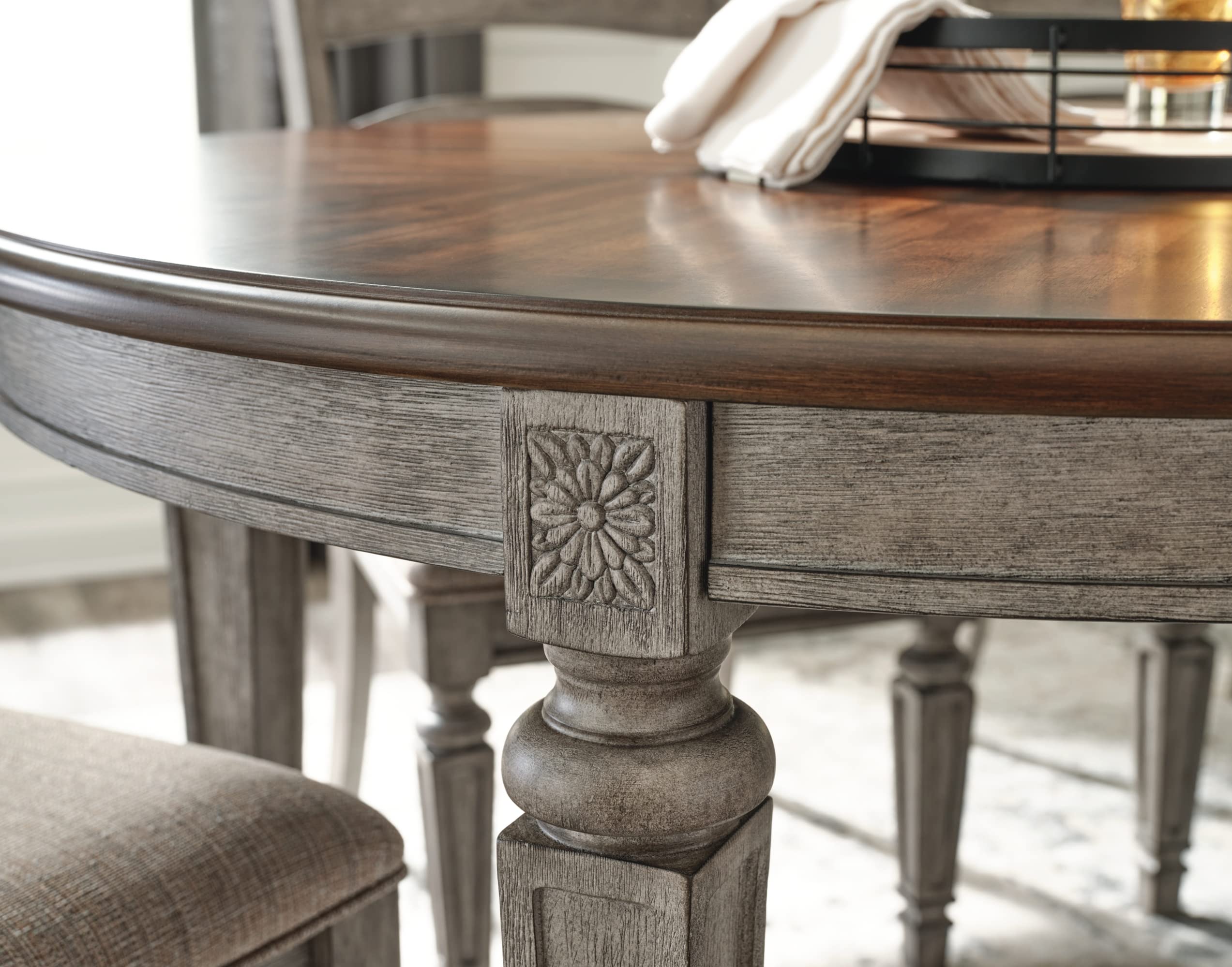 Signature Design by Ashley Londenbay Classic Farmhouse Oval Dining Room Extension Table, Brown & Gray