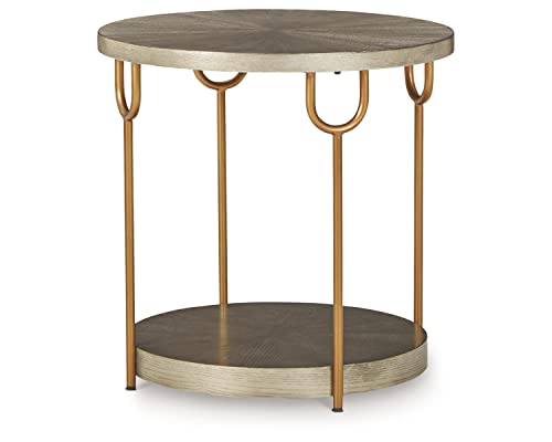 Signature Design by Ashley Ranoka Industrial Round End Table with Shelf, Gray