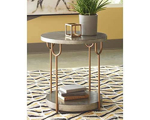 Signature Design by Ashley Ranoka Industrial Round End Table with Shelf, Gray