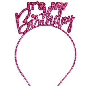 RhinestoneSash Birthday Headband for Women - Hot Pink Sparkle It's My Birthday Headband - Birthday Gifts for Women, Pink Birthday Tiara, Pink Birthday Party Supplies, Decorations (MyBday) Pnk