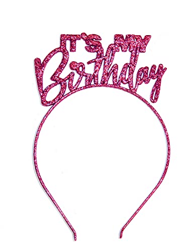 RhinestoneSash Birthday Headband for Women - Hot Pink Sparkle It's My Birthday Headband - Birthday Gifts for Women, Pink Birthday Tiara, Pink Birthday Party Supplies, Decorations (MyBday) Pnk