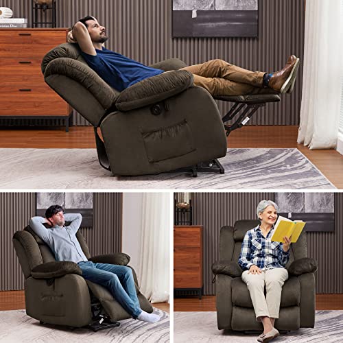 CDCASA Electric Power Lift Recliner Chair with Massage and Heat for Elderly, Reclining Chairs for Seniors, 3 Positions, Side Pocket, USB Port, Plush Fabric, Brown