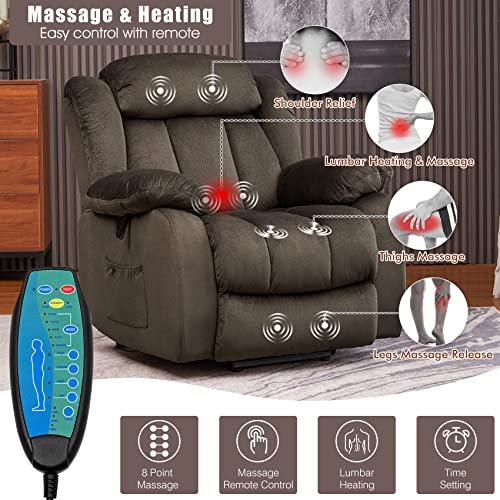 CDCASA Electric Power Lift Recliner Chair with Massage and Heat for Elderly, Reclining Chairs for Seniors, 3 Positions, Side Pocket, USB Port, Plush Fabric, Brown