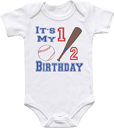 Its My Half Birthday Baseball Bodysuit or T-Shirt for Baby Boy (12M Short Sleeve Bodysuit)