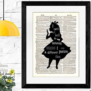 Alice In Wonderland Mad Hatter: The Secret Alice. Decor - 4 piece set - Dictionary Art Print Quotes and Sayings Print - UNFRAMED 9 X 11 inches