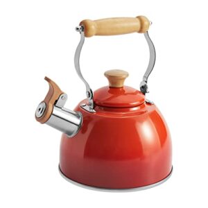 rockurwok whistling tea kettles, 1.6 qt/50 oz, small tea kettle, universal base for induction, gas, electric, halogen, radiant, wooden handle for cool touch,gradient red