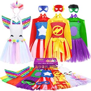 dolnow girls dress up trunk girls pretend play costumes,12pcs role play set with supergirl unicorn hero costumes for toddler little girls ages 3-6yrs